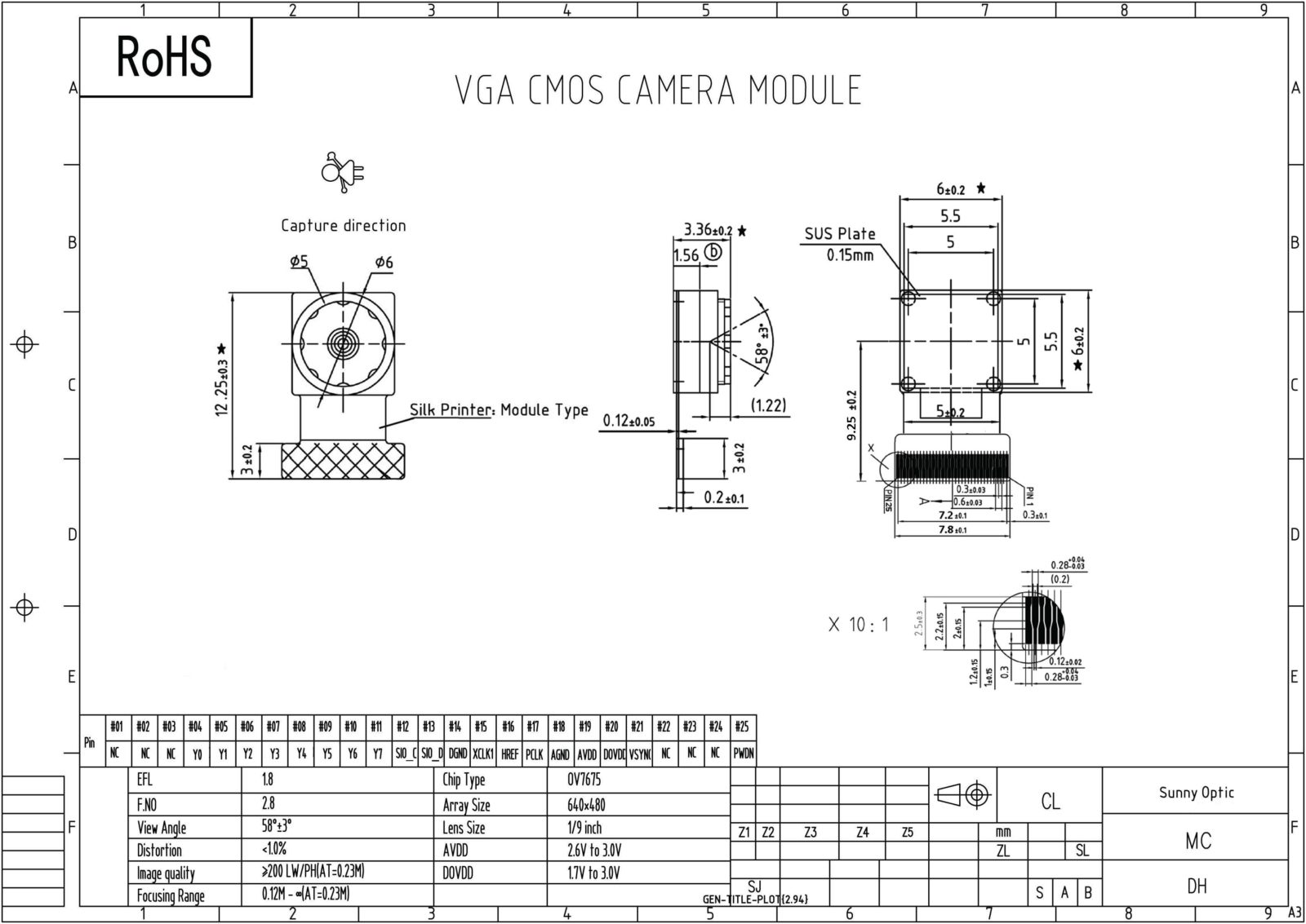 OV7675 – 0.3 MP Camera Module w/ Stock Lens – dlscorp